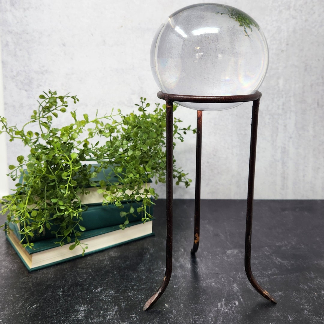 Vintage Cast Iron Brown Metal Sphere Crystal Ball Stand Orb Stand ...