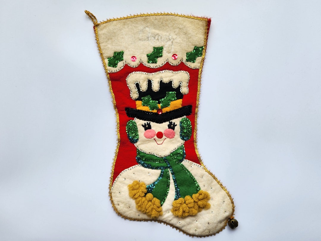 Vintage Completed Bucilla Christmas Stocking Snowman With Scarf ...