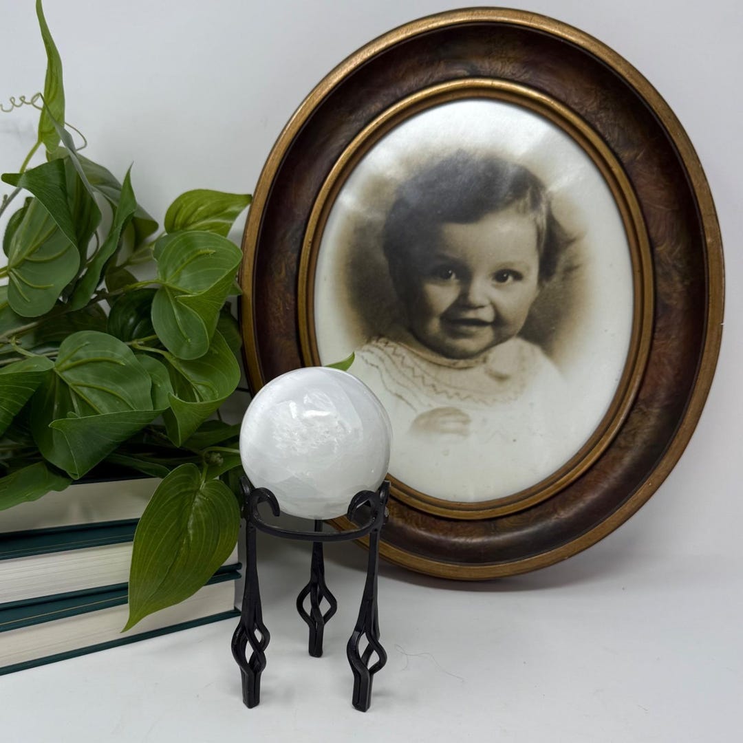 Vintage Cast Iron Black Metal Sphere Crystal Ball Stand Orb Stand ...