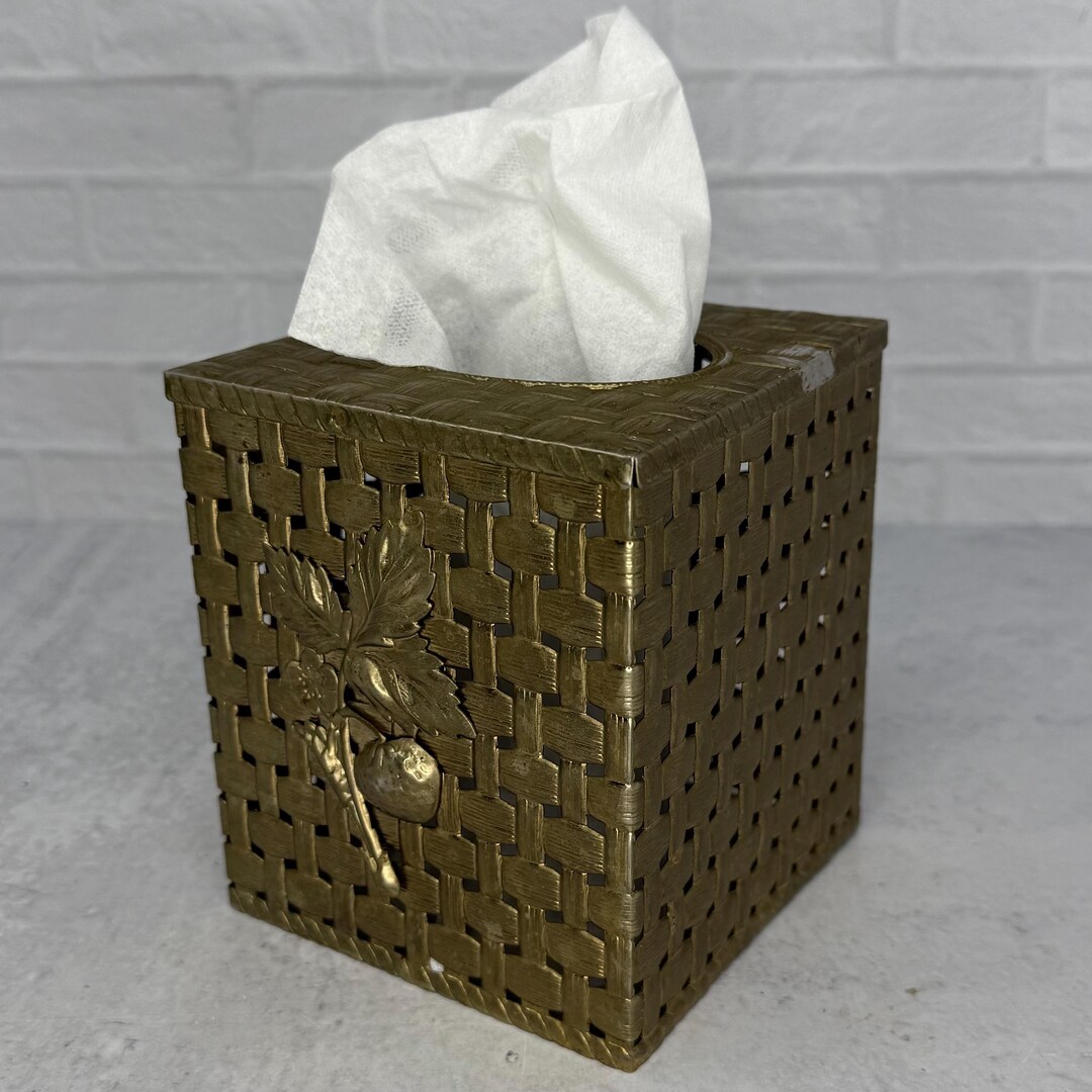 Vintage Hollywood Regency Woven Brass Tissue Box Cover MCM Mid Century ...