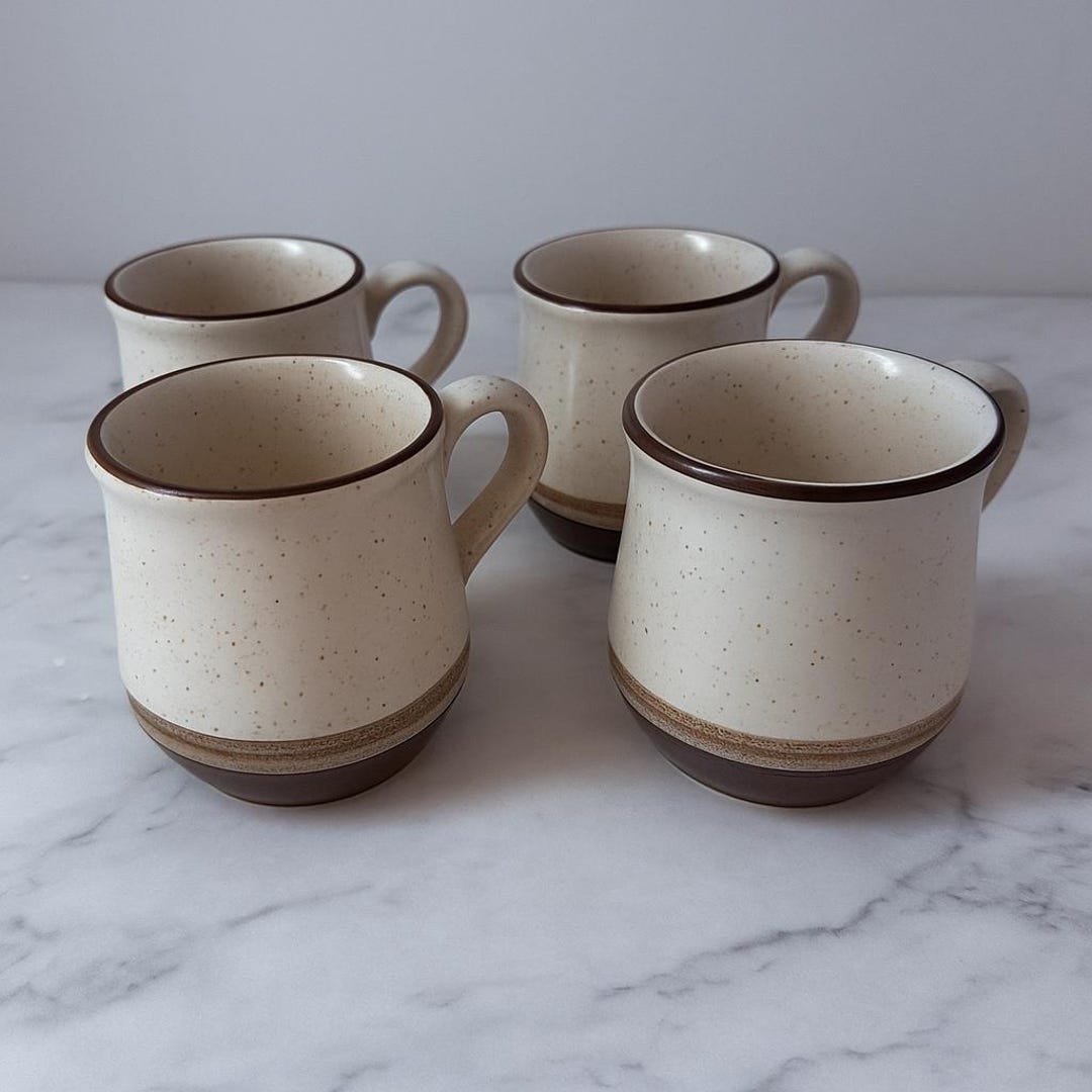 4 Vintage REGO Japan Stoneware Coffee Mugs Brown Speckled Cups ...