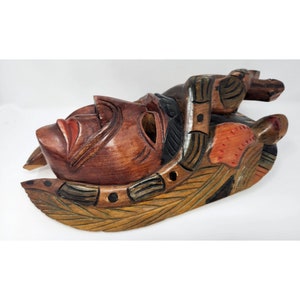 Vintage Pair Mayan Aztec Wood Wooden Hand Carved Painted Ceremonial ...