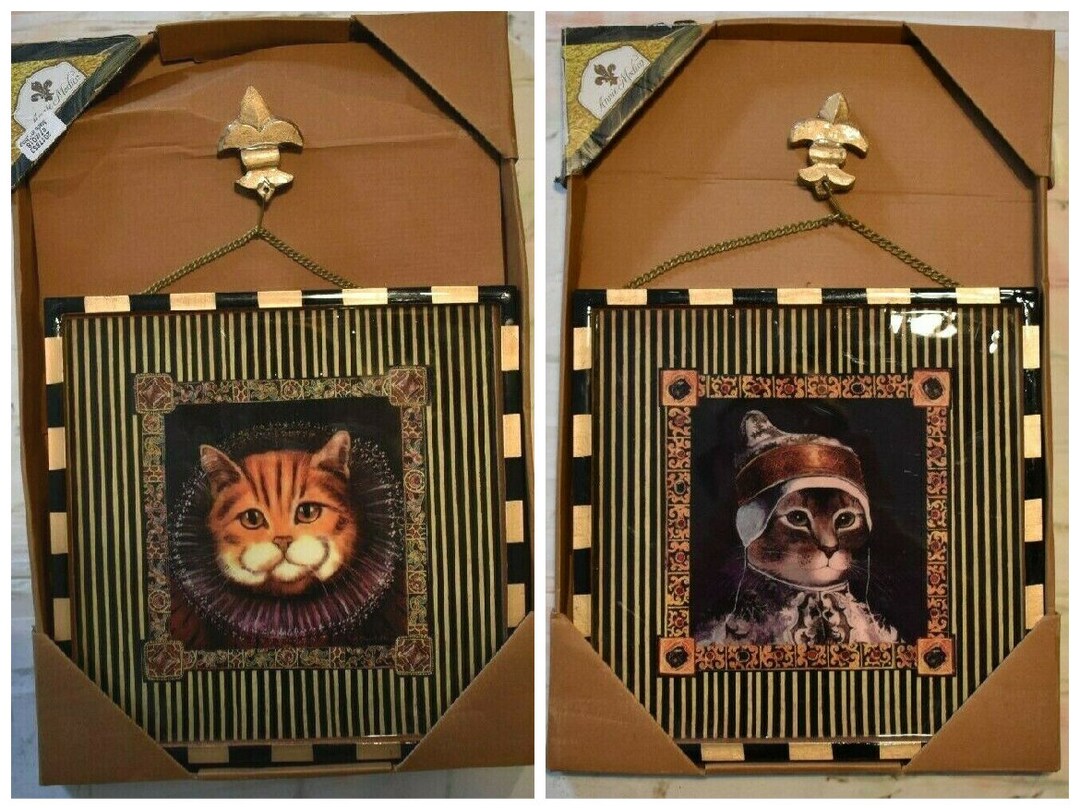 Vintage Set Annie Modica Royal Cats 12 X 12 X 2 NEW Hanging Wall Art ...