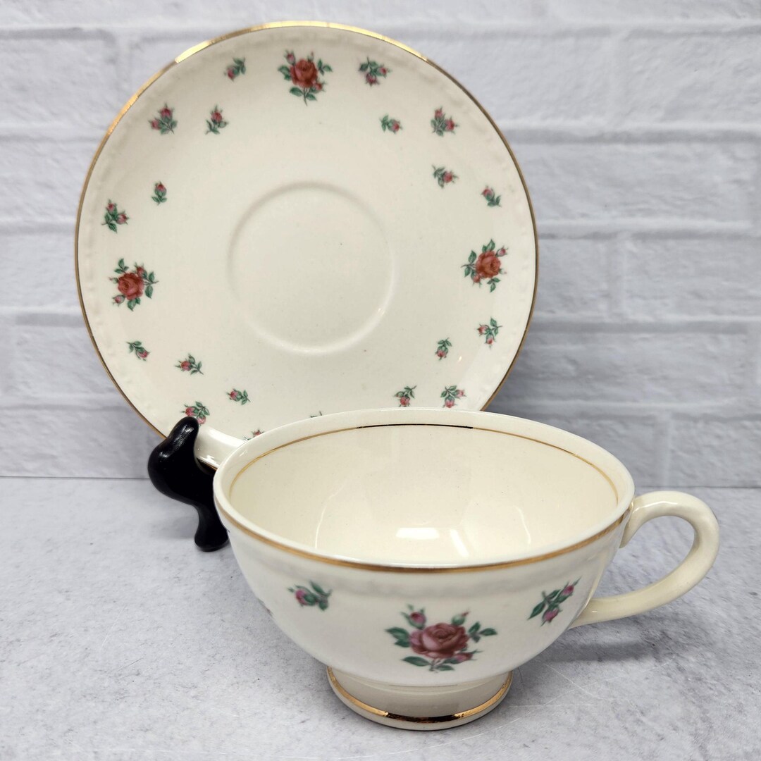 Vintage Homer Laughlin Eggshell Georgian Rambler Rose Tea Cup & Saucer ...