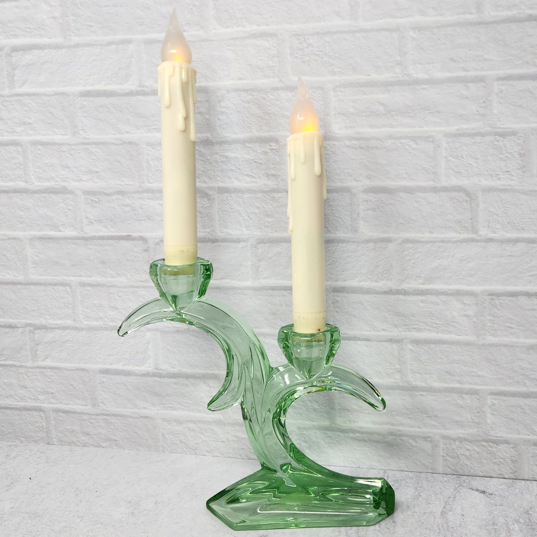 Vintage Rattenberg Bleikristall? Half Moon Candle Holder Mint Green ...