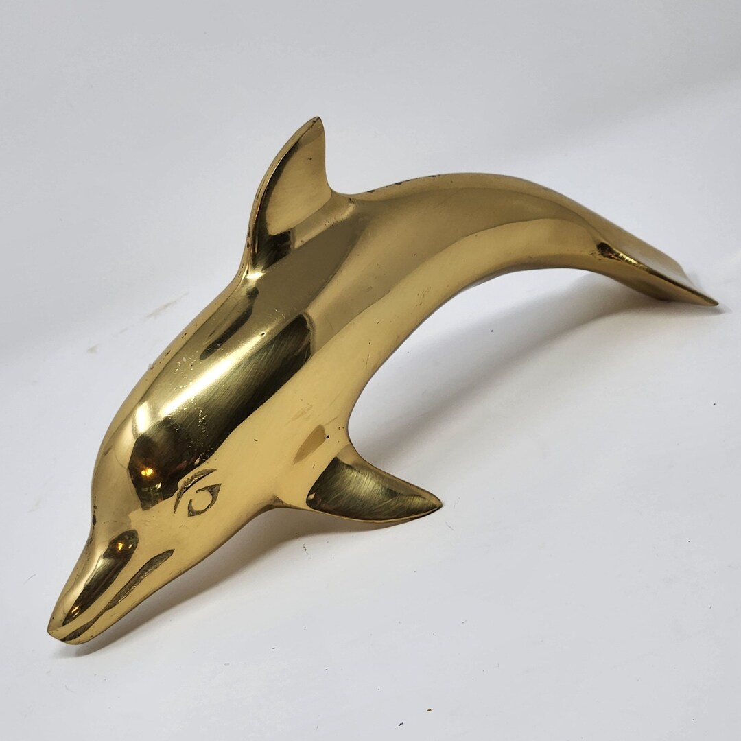 Vintage Solid Brass Dolphin 8.5' Long Statue Figurine, Jumping Brass ...