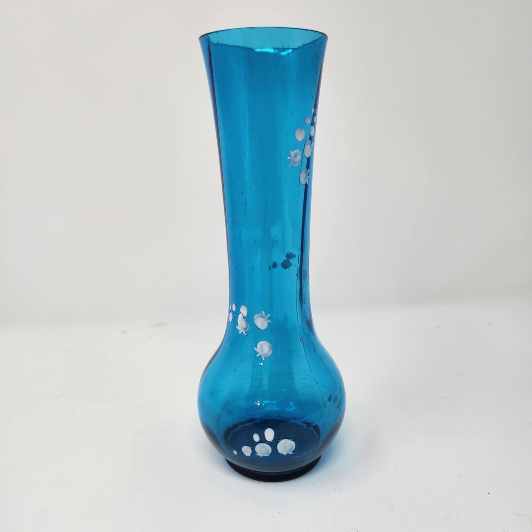 Vintage Small Dainty Blue Turquoise Glass Vase Vases Bulbous Hand ...