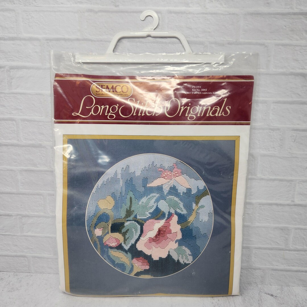 Vintage Peony Peonies Long Stitch Crewel Needlepoint Kit Complete New Crewelwork Flowers Floral ...