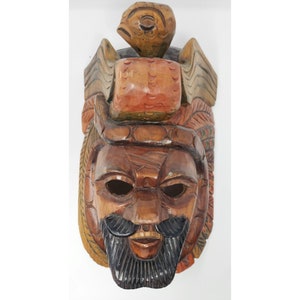 Vintage Pair Mayan Aztec Wood Wooden Hand Carved Painted Ceremonial ...