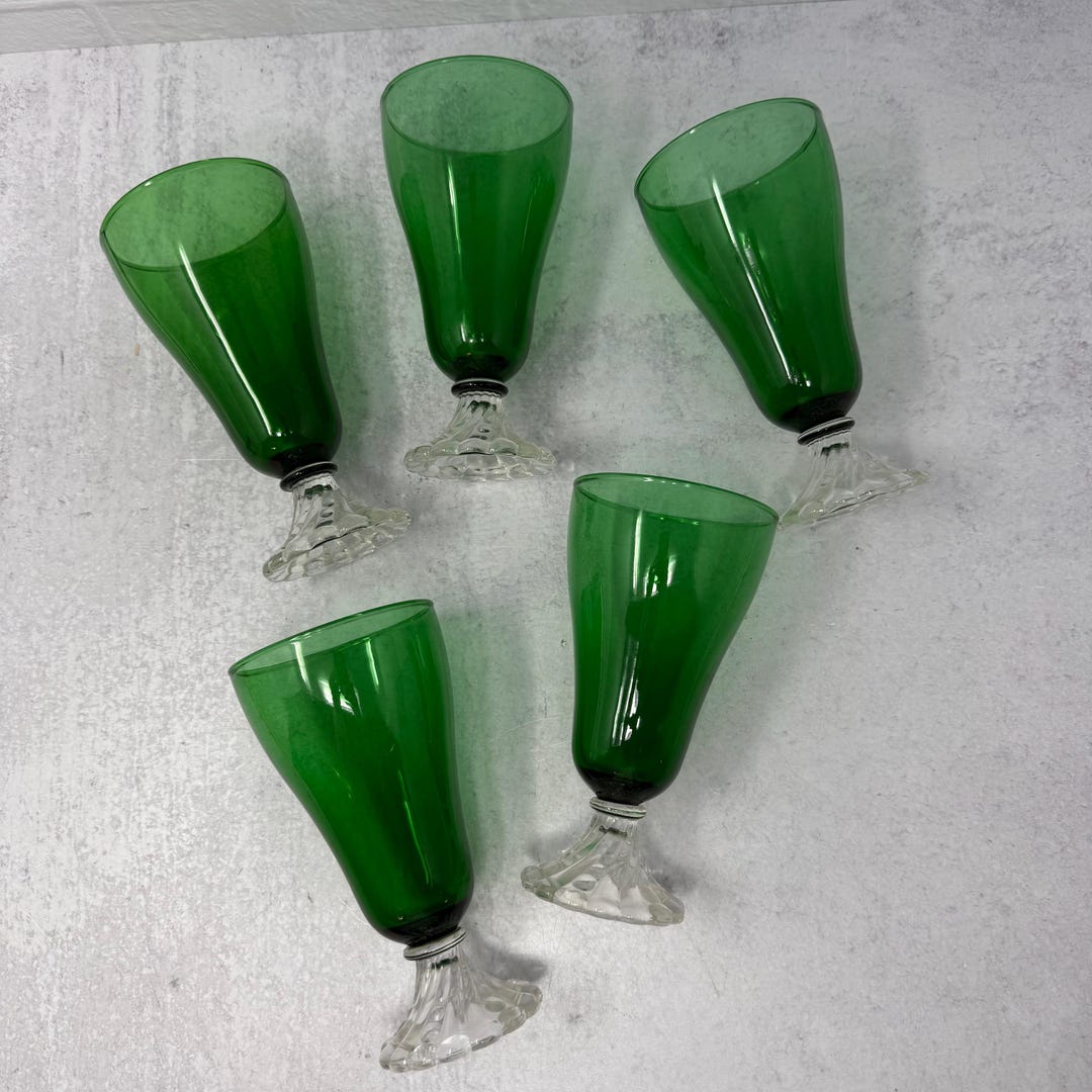 5 X Vintage Anchor Hocking Burple Inspiration Green Ice Tea / Water ...