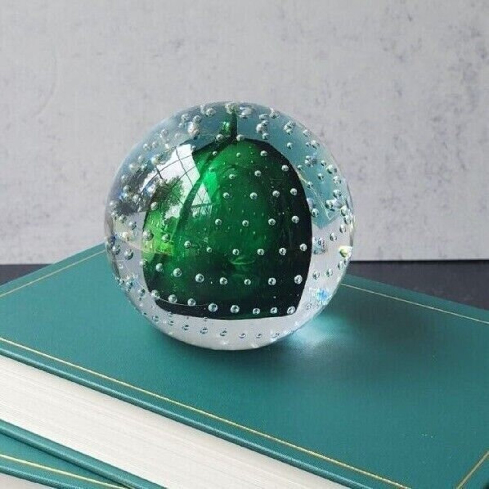 K. Jablonski Signed Poland Controlled Bubble Green Paperweight 2.5 ...