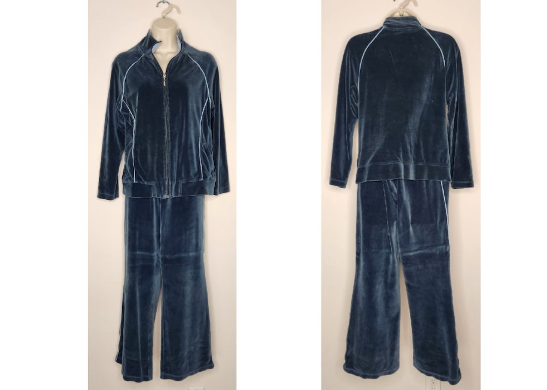 Vintage Velour Track Suit Jacket Pants 80s 90s Teal Green & Blue Sz ...