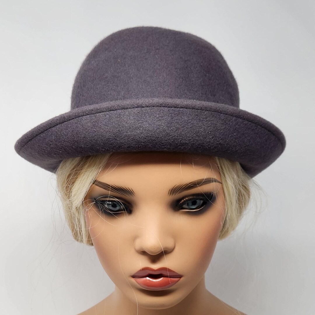 Vintage Womens Dark Gray Felt Bowler Hat With Black Band - Etsy