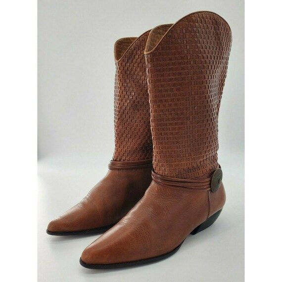 Vintage Brown Leather Weave Pull Up Boots - Boho Lord… - Gem