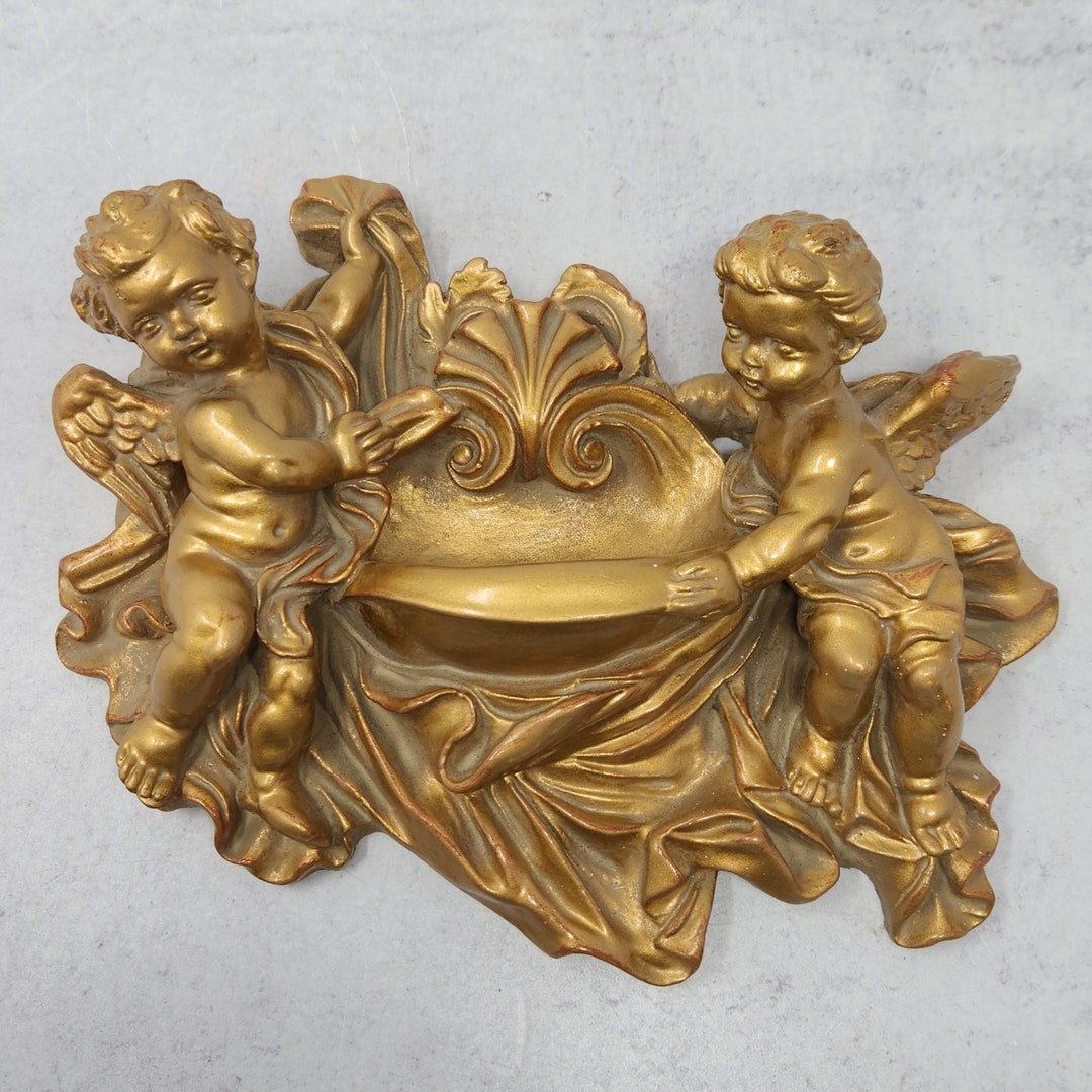 Vintage French Antique Rococo Angels Holy Water Font Cherubs Wall Décor ...