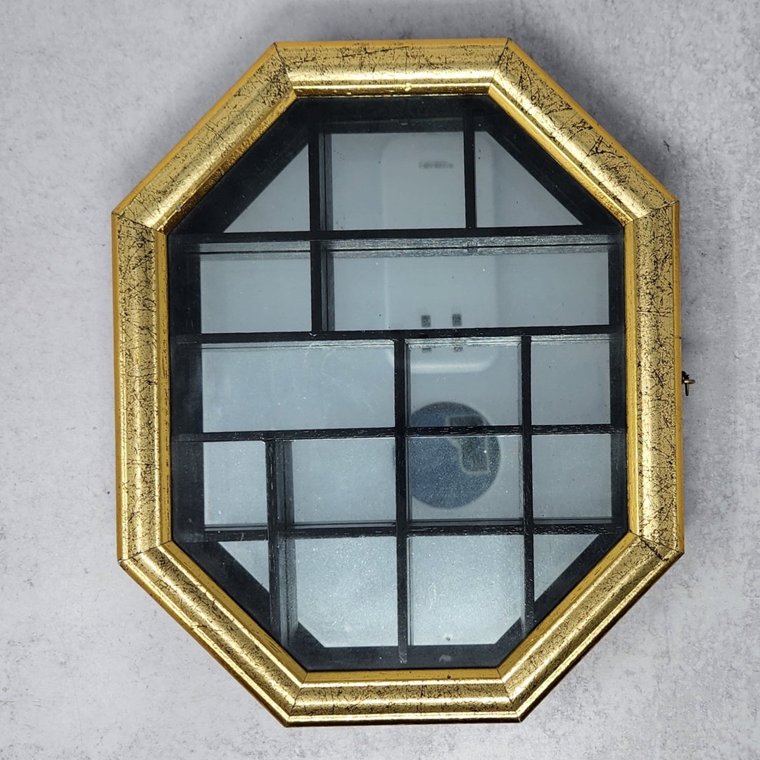 Vintage Octagon Mirrored Curio Case Shadow Box for Miniature Knick ...