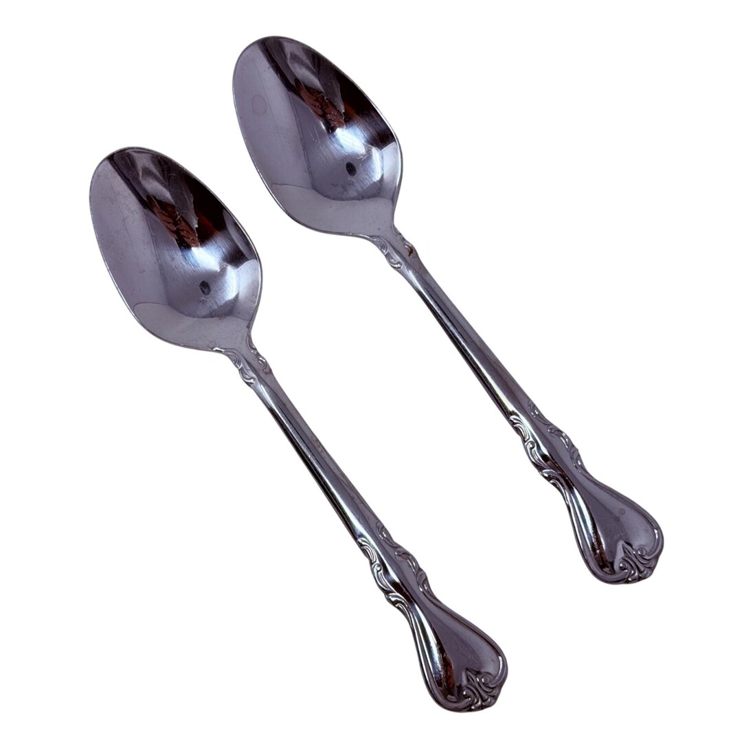 Pfaltzgraff PFF41 Stainless Flatware Set of 2 Soup Spoons 7" Scroll ...