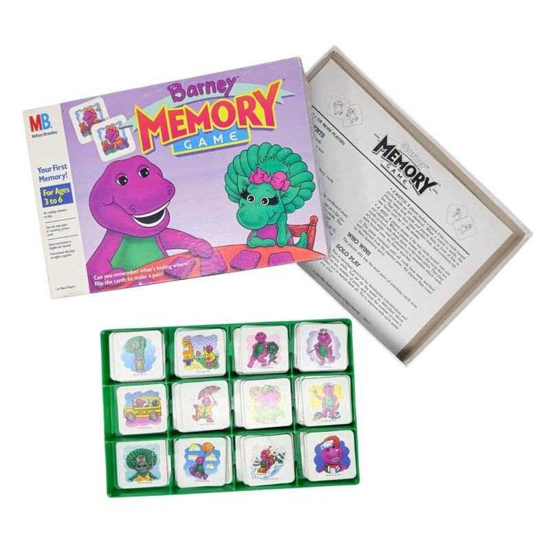 Vintage Barney Memory Game Milton Bradley Complete 1990s Kids Board ...