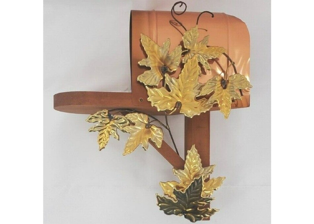 Vintage Home Interiors Copper Mailbox W/ Brass Leaves Wall Hanging ...