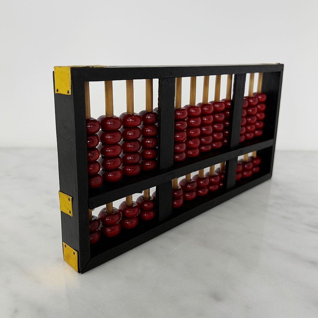 Vintage Lotus Flower Brand 91 Bead Abacus 12.5" X 6" Black With Red ...