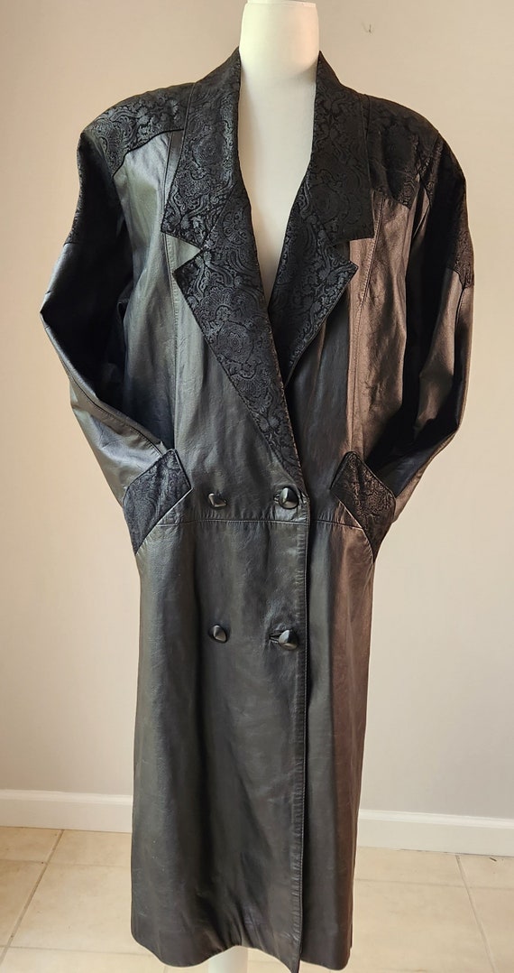 Charles Klein Vintage Black Leather Paisley Trim Doub… - Gem