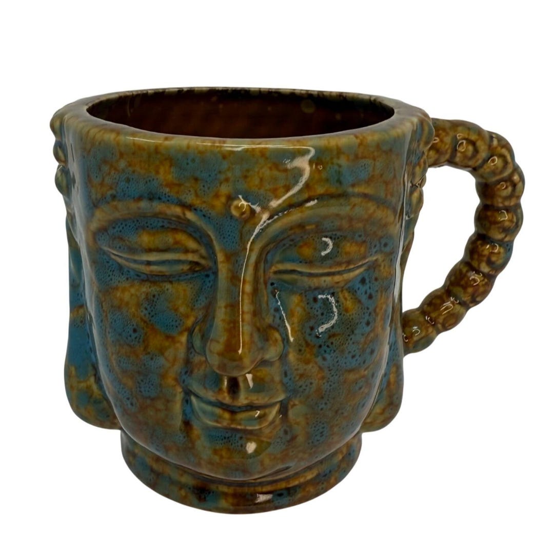 Vintage Serene Buddha Mug or Planter in Blue & Brown Glaze - Etsy