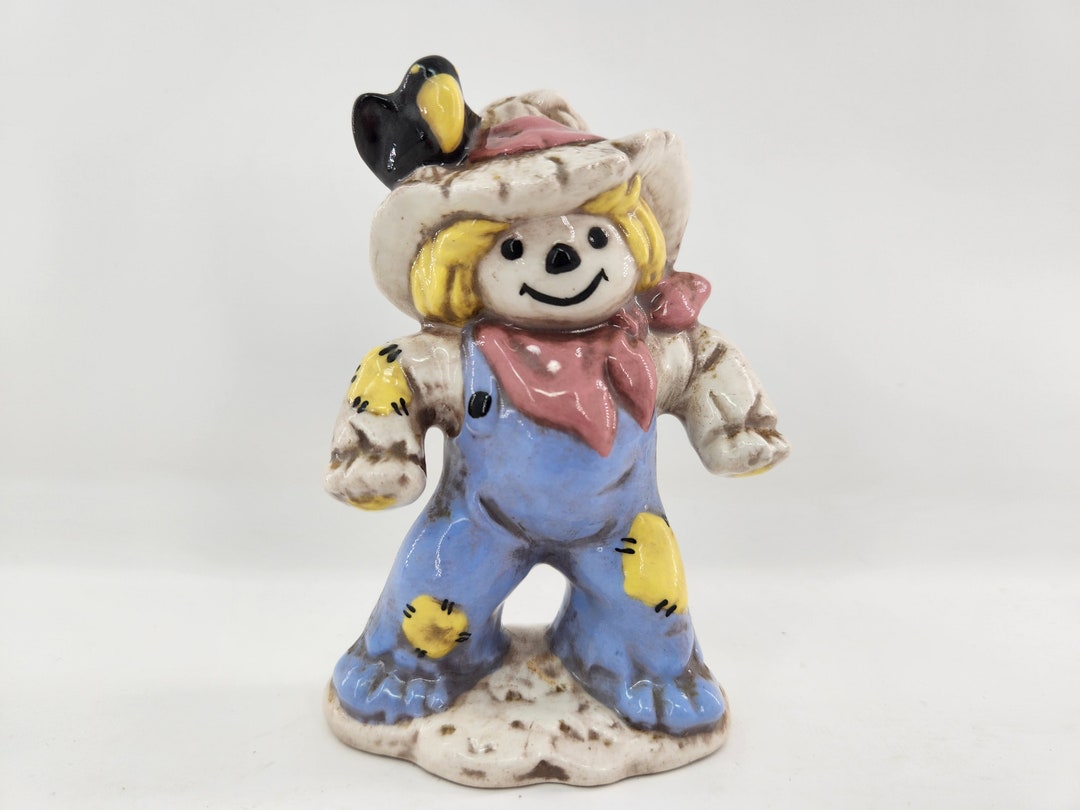 Adorable Hand Painted Ceramic Scarecrow 4.4" Tall, Halloween Décor ...