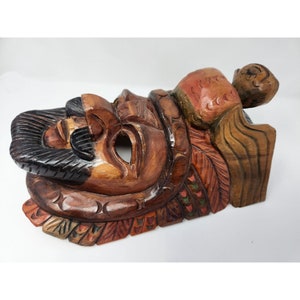 Vintage Pair Mayan Aztec Wood Wooden Hand Carved Painted Ceremonial ...