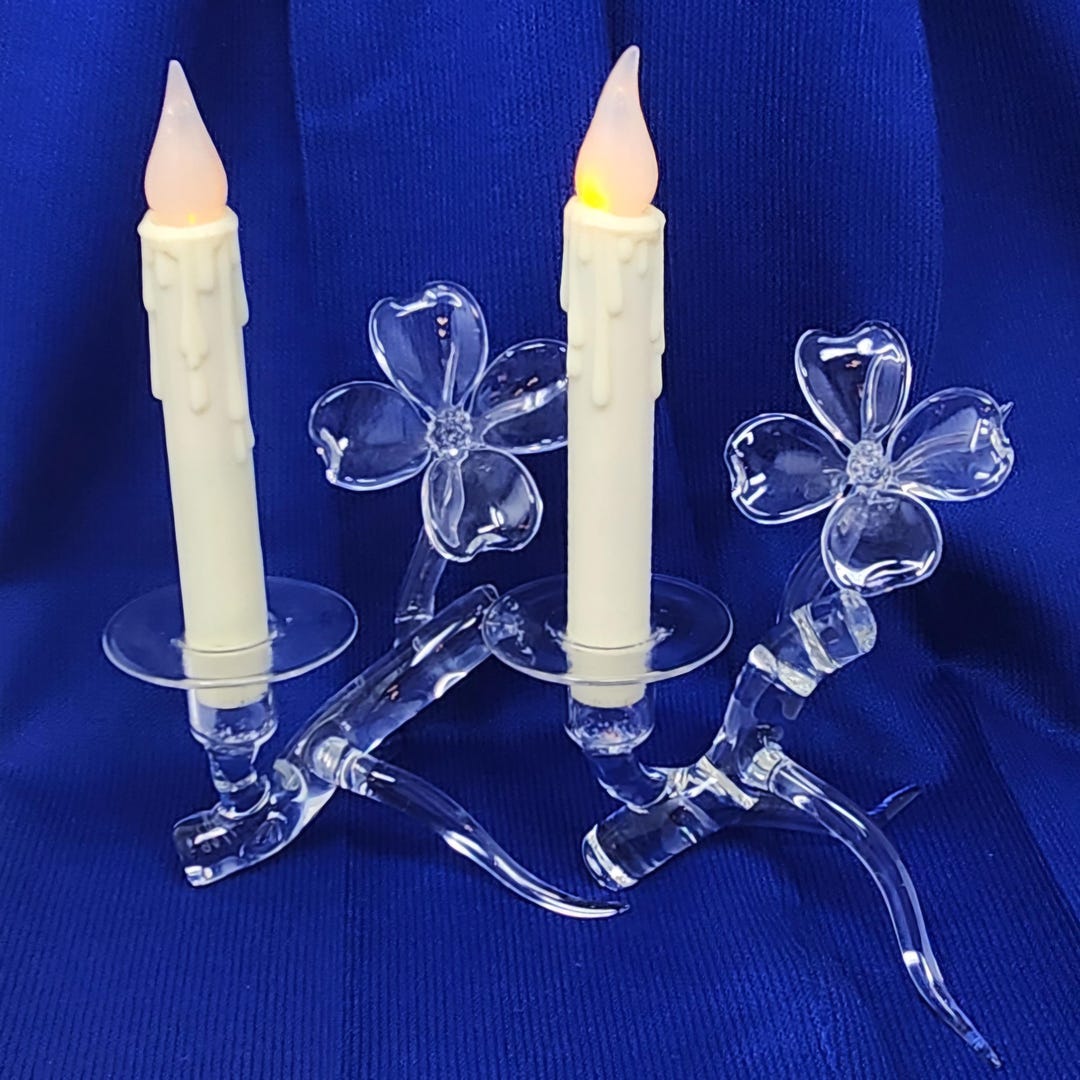 Pair Hans Godo Frabel Art Glass Dogwood Flower Branch Candle Holders ...