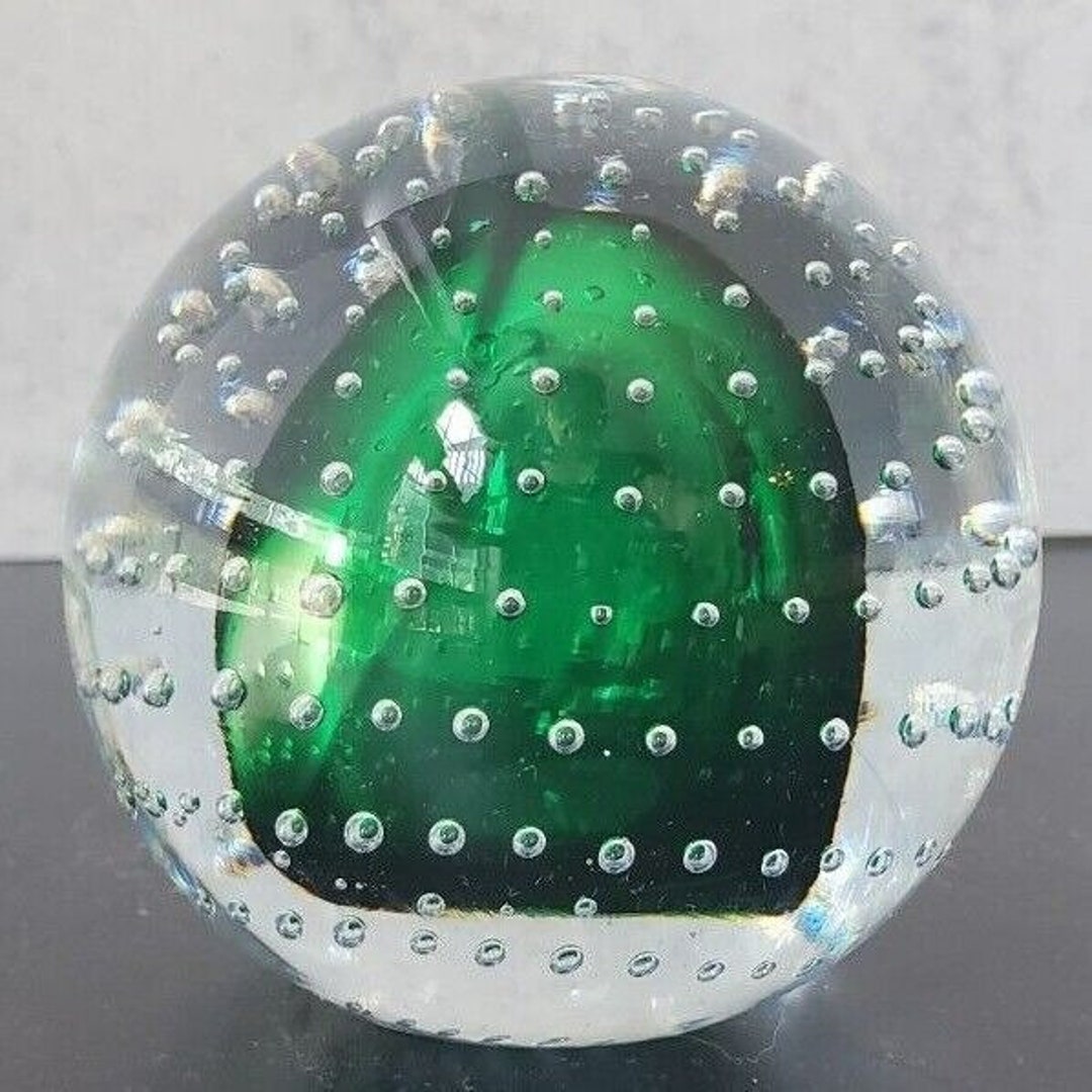 K. Jablonski Signed Poland Controlled Bubble Green Paperweight 2.5 ...