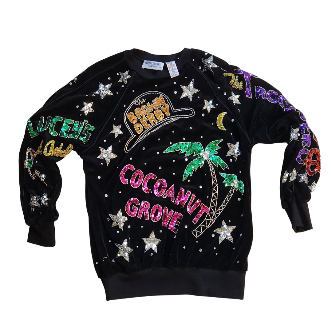 Vintage Bonnie Boerer Vintage Top Medium Black Velour Beaded Sequin ...
