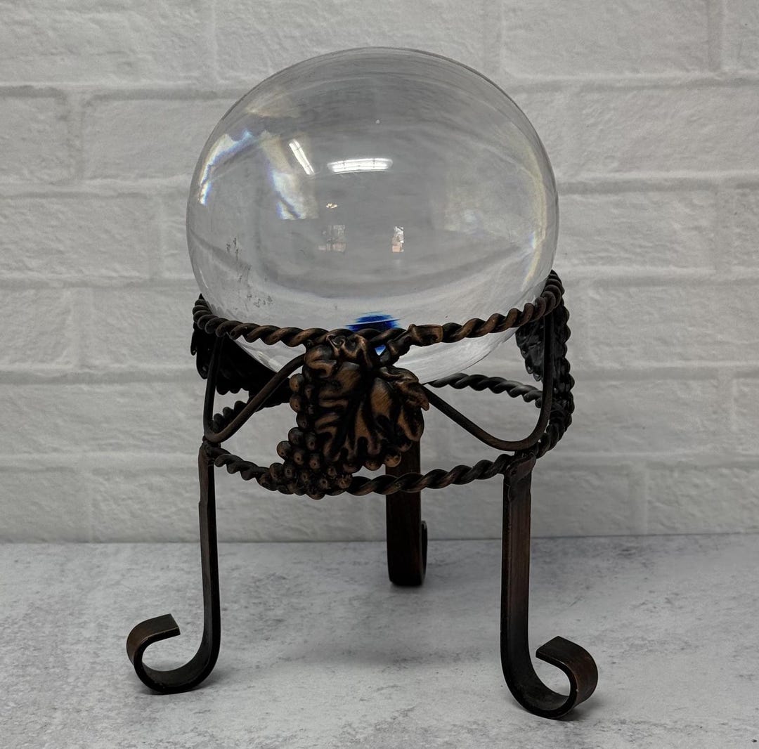 Vintage Bronze Grape Themed Sphere Crystal Ball Stand Orb Stand Crystal ...