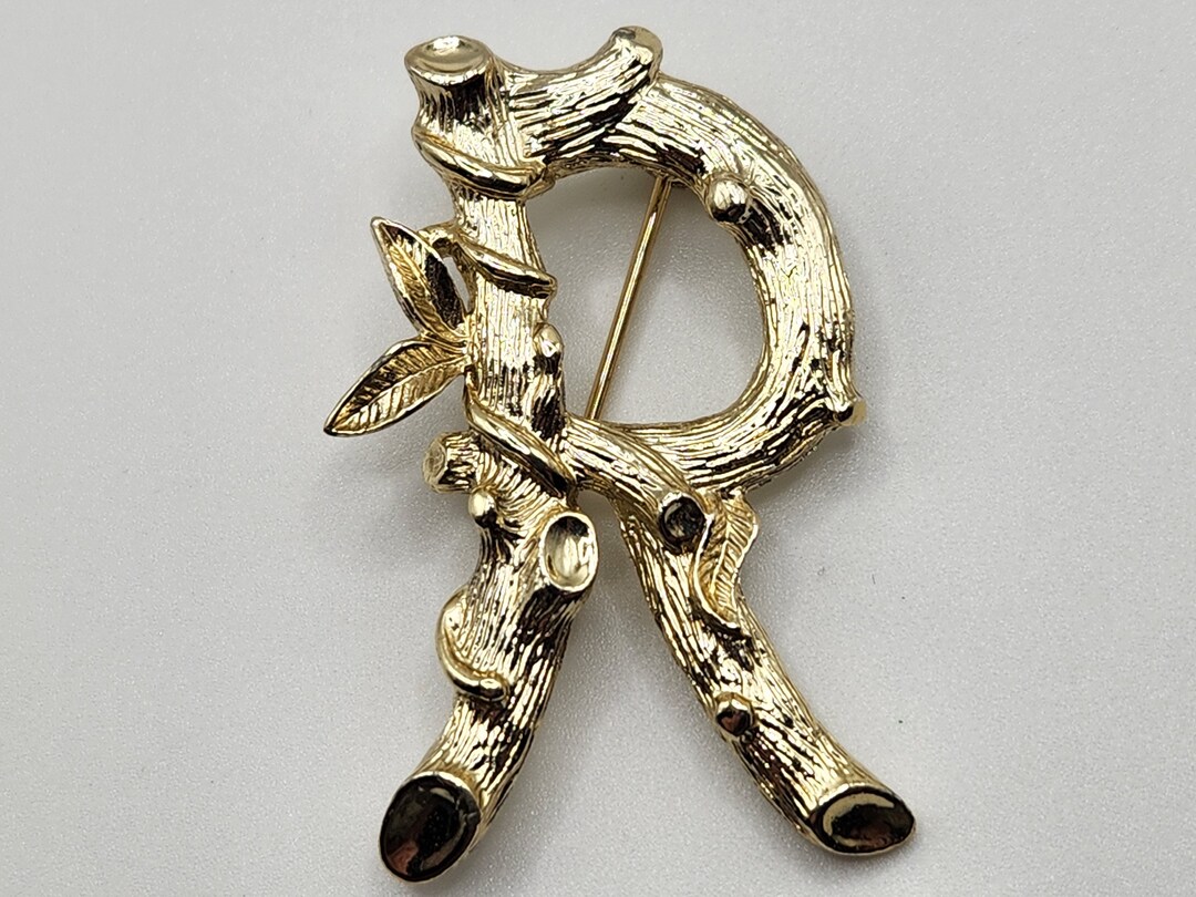 Vintage Sarah Coventry Tree Limb Letter R Initial Pin Brooch Gold Tone ...