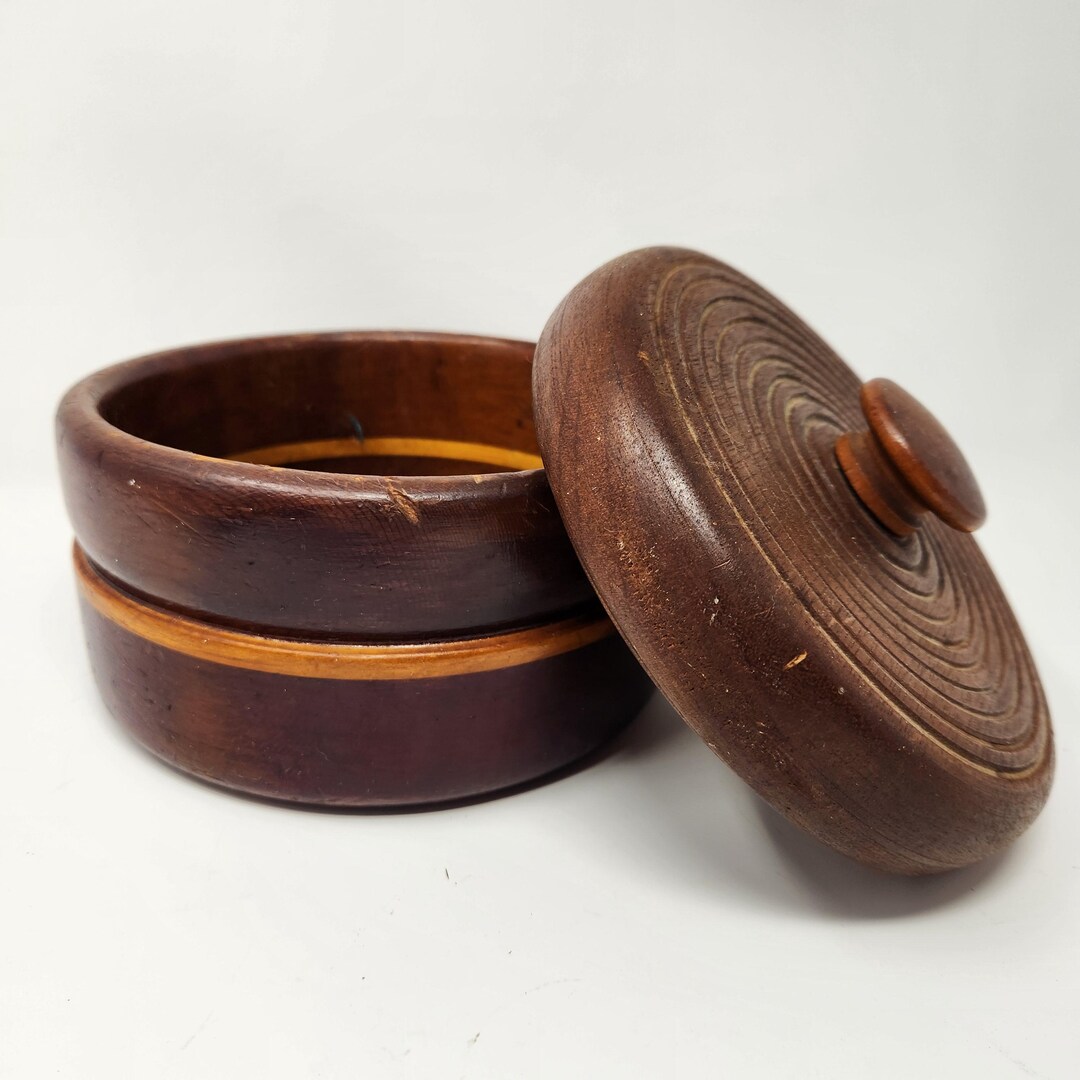 Vintage Antique Hand Turned Wood Oak Humidor Tobacco Humidifier With ...