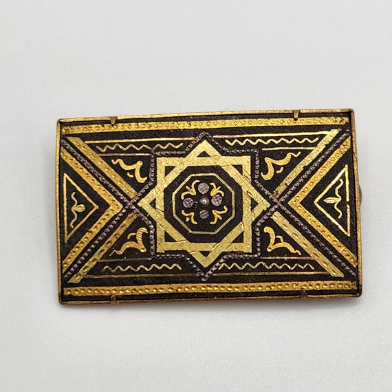 Antique Toledo Damascene Rectangular Brooch Pin, Trom… - Gem