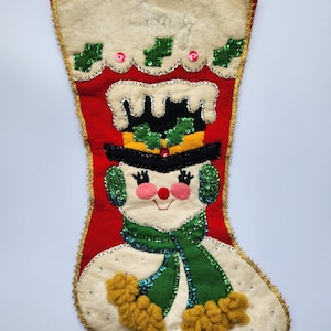 Vintage Completed Bucilla Christmas Stocking Snowman With Scarf ...