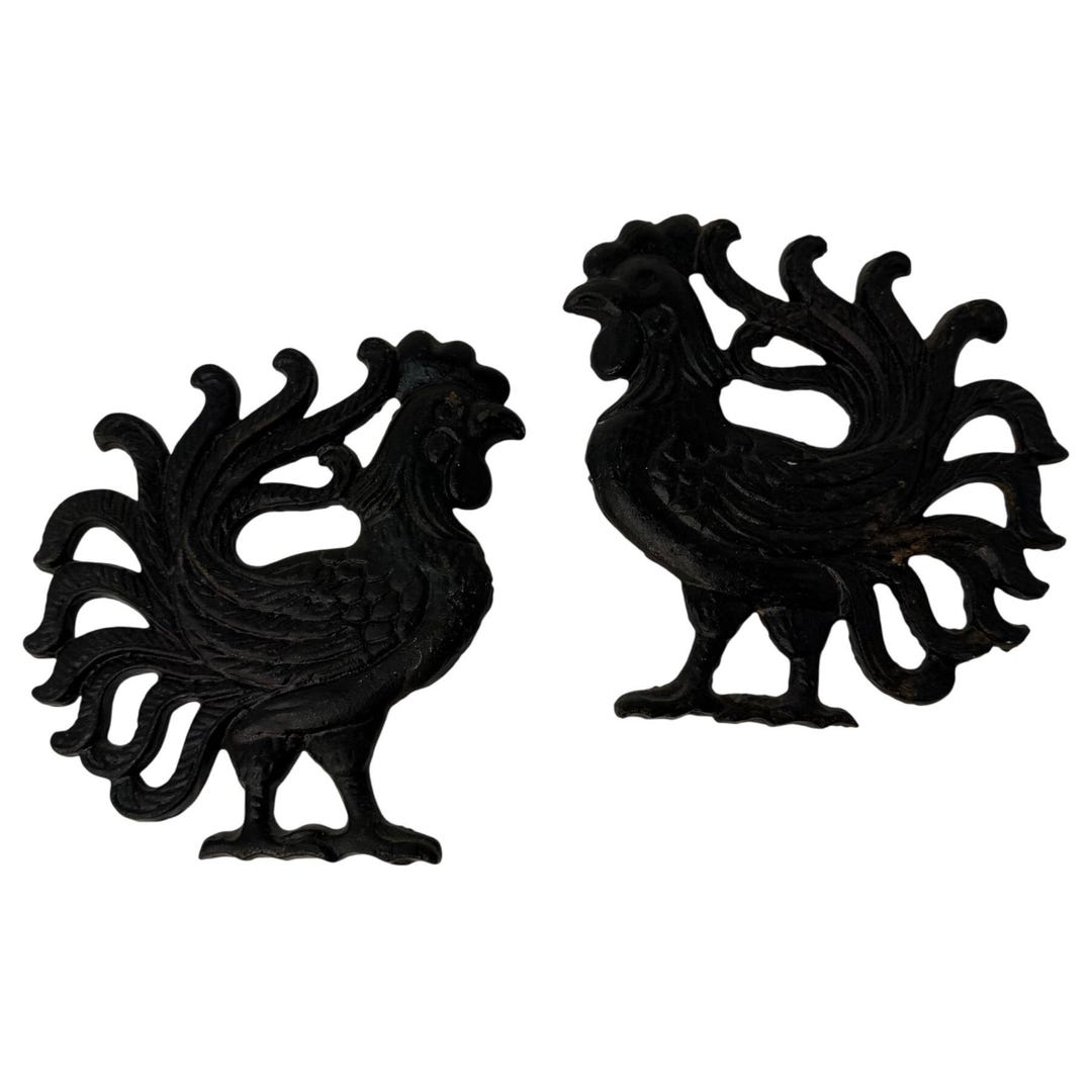Vintage Pair of Wilton? Cast Iron Roosters, Vintage Cast Iron Kitchen ...