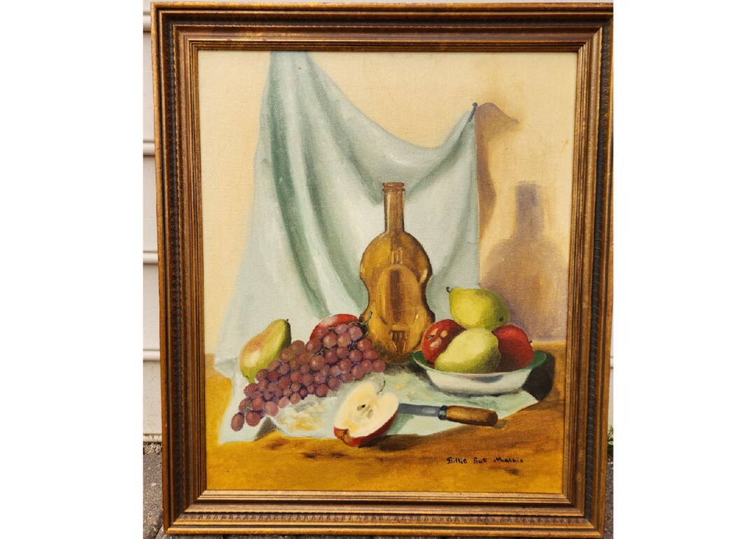 Mid Century Original Painting Still Life Fruit Large Framed 27 X 23 ...