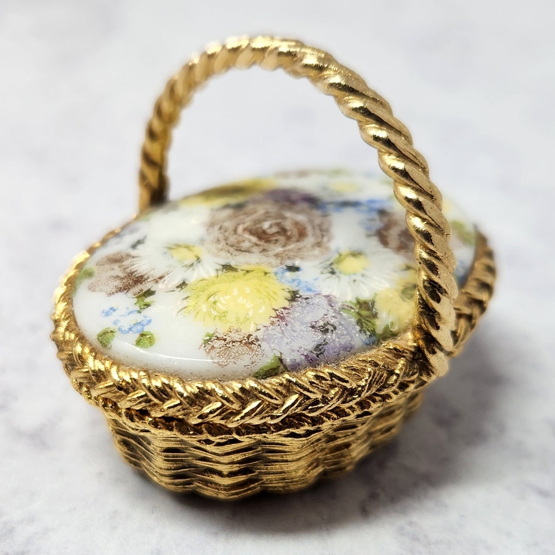 Vintage Max Factor Solid Perfume Flower Basket Compact Hypnotique Brass ...