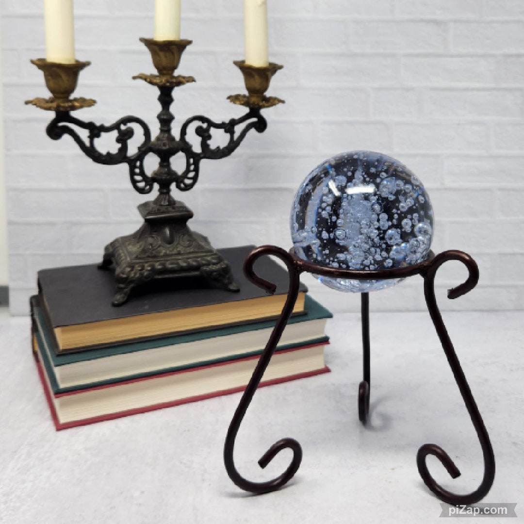 Vintage Cast Iron Brown Metal Sphere Crystal Ball Stand Orb Stand ...