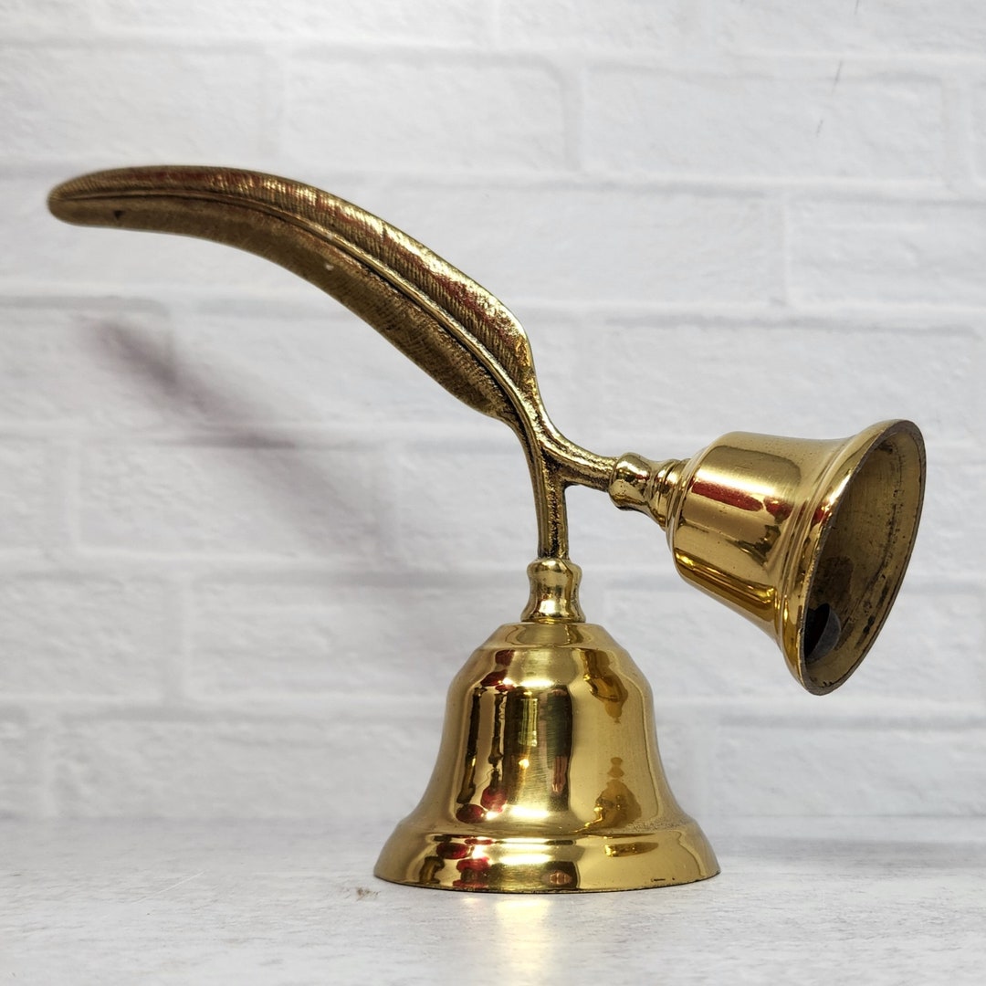 Vintage Solid Brass Long Feather / Quill Bell Table Top Feather Handle ...