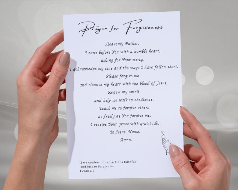 Prayer for Forgiveness Printable Wall Art, Christian Repentance Prayer ...