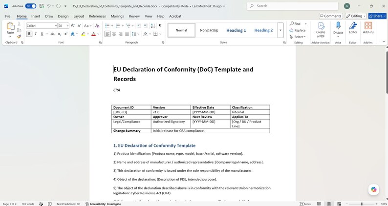 CRA Essentials Template Package | EU Cyber Resilience Act Compliance ...