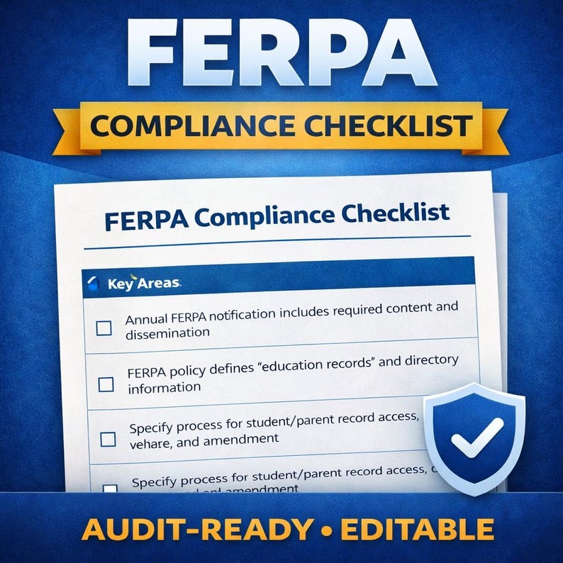 FERPA Compliance Checklist | Word + Excel Tracker | K-12 & Higher Ed ...