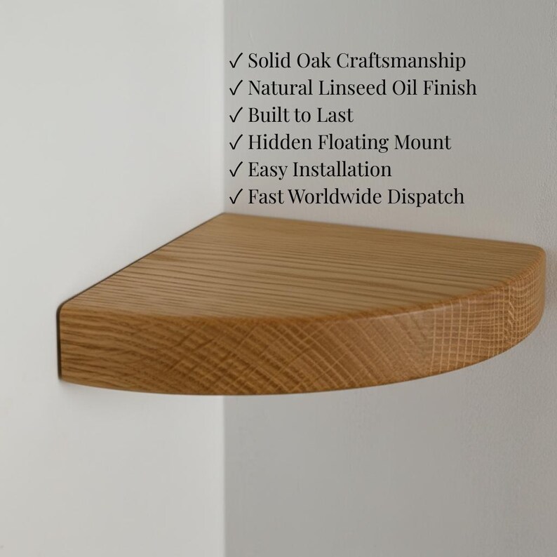 Luxury Oak Corner Floating Shelf – Rounded Bedroom Wall Ledge, Solid ...