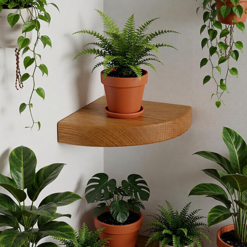 Handmade Solid Oak Corner Shelf Handcrafted Wooden Wall Floating Shelf ...