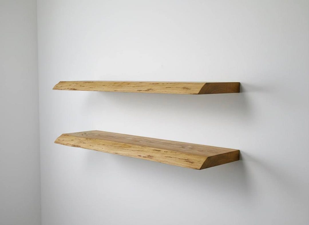 Natural Oak Live Edge Floating Shelf – Solid Wood Wall Ledge, Rustic ...