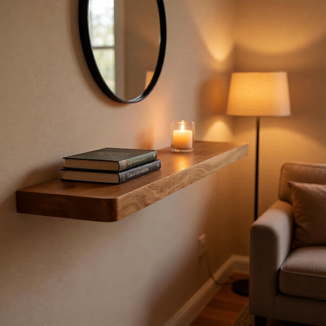 Entryway Solid Oak Floating Shelf – Rounded Edge Hallway Wall Ledge ...