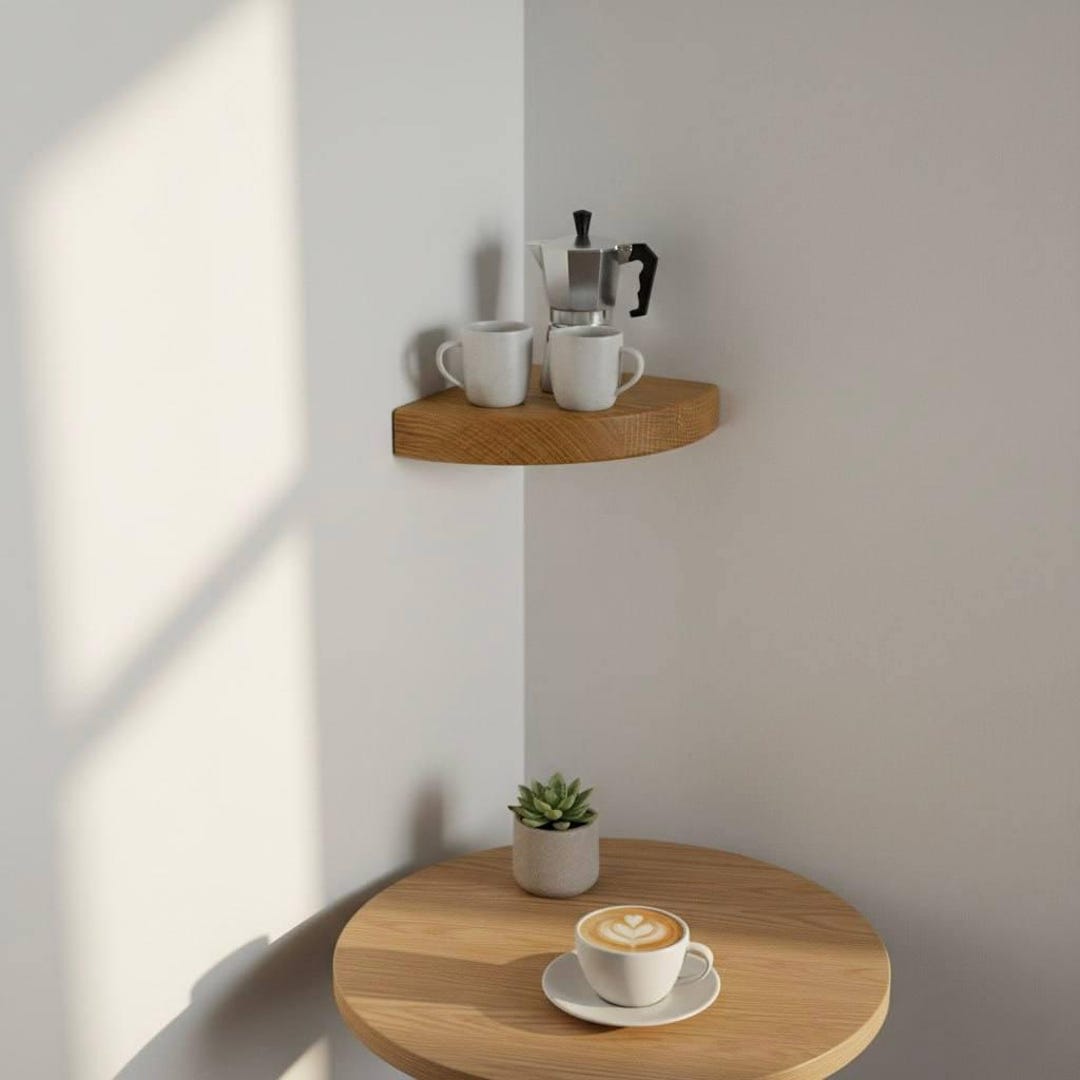 Luxury Solid Oak Corner Floating Shelf 90 Degree – Rounded Edge Wood ...