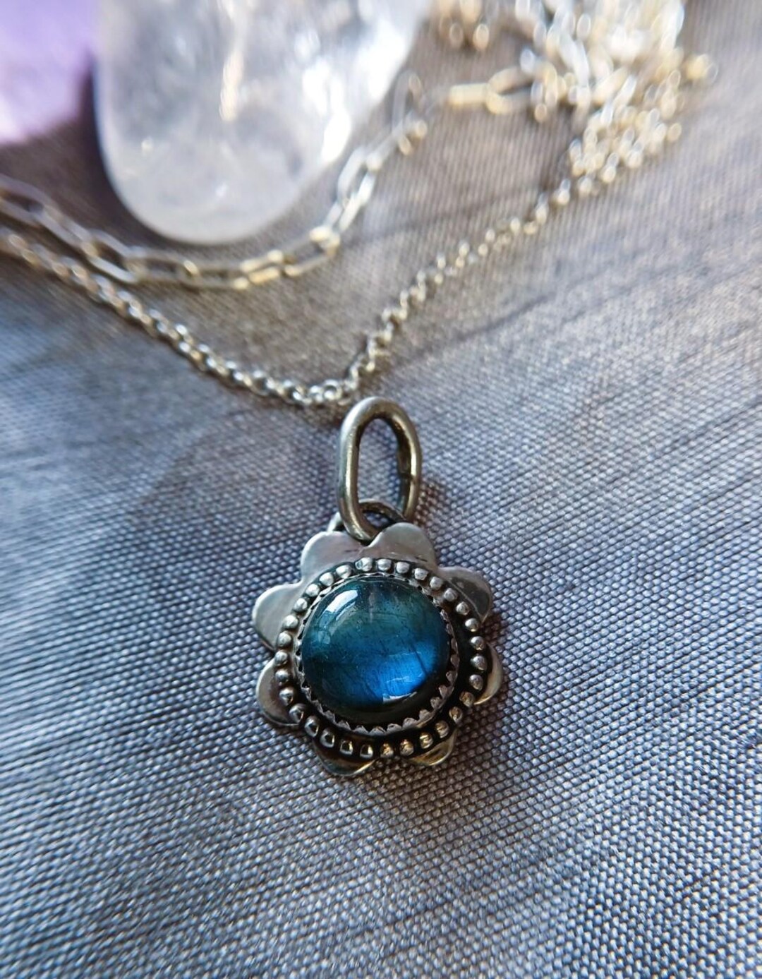 Vibrant Deep Blue Labradorite Set in 16mm Fine and Sterling Silver - Etsy